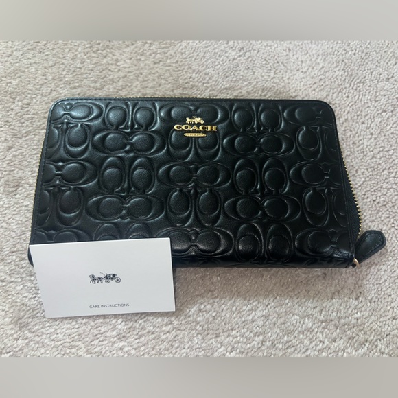Coach | Bags | Coach Black Embossed Zip Wallet | Poshmark